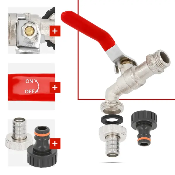 Zawór czerpalny z dławikiem 1/2'' GZ x 3/4'' GZ z przyłączem na wąż 3/4'' GW x 1/2'' W i ...